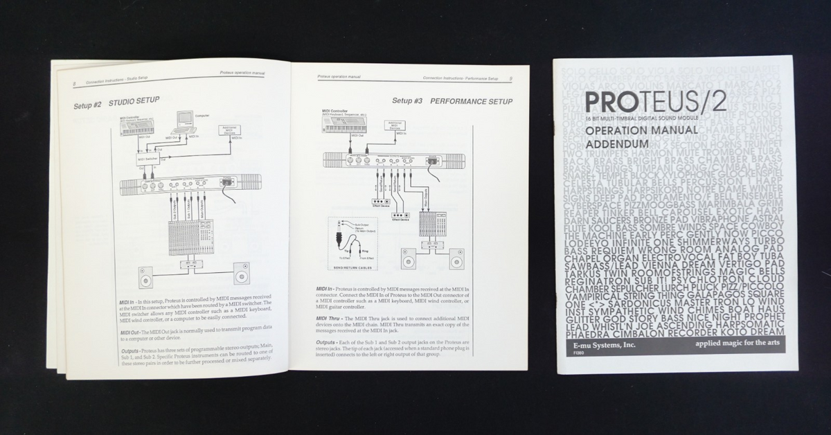 E-MU Systems Proteus Operation Manual W/ Proteus 2 Addendum Operation ...